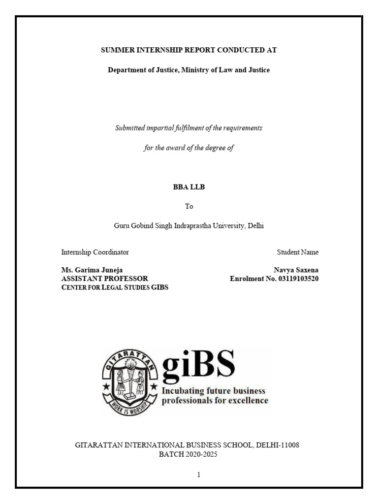 Internship Report SEM 7 NAVYA SAXENA1 - 241106 - 121551 | PDF | Parliament | Supreme Courts