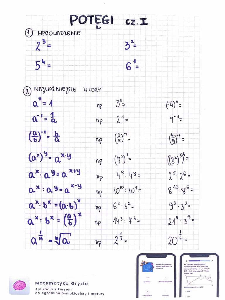 Potęgi, Notacja Wykładnicza I Pierwiastki Matematyka | PDF