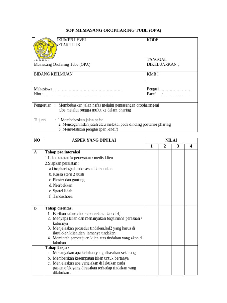 Cheklis Memasang Opa | PDF