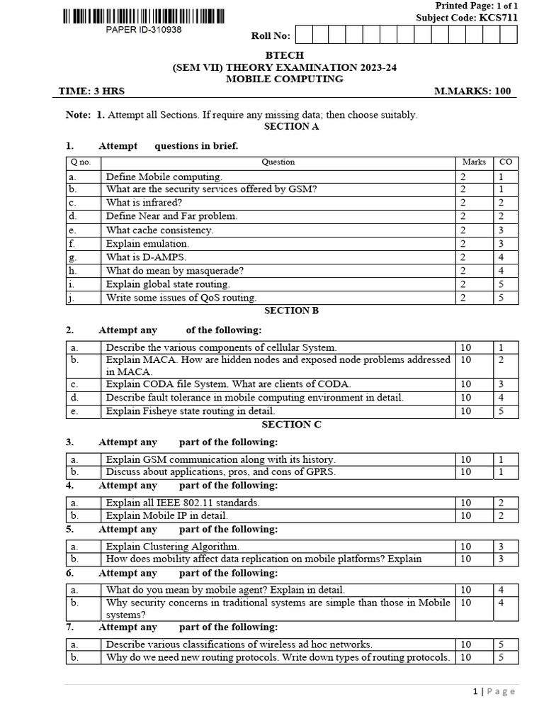 Kcs711 Mobile Computing | PDF | Computer Network | Internet Protocols Kcs711 Mobile Computing | PDF | Computer Network | Internet Protocols