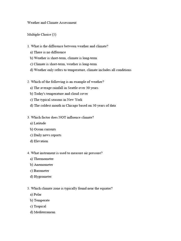 Weather vs. Climate Quiz | PDF