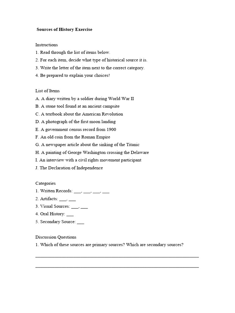 Sources of History Exercise | PDF | Travel | History