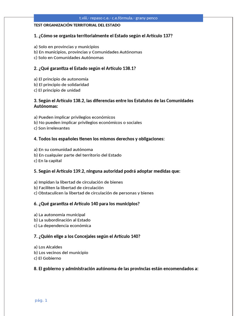Test Bea Tema 2 y C.E. | PDF | Cortes Generales | España