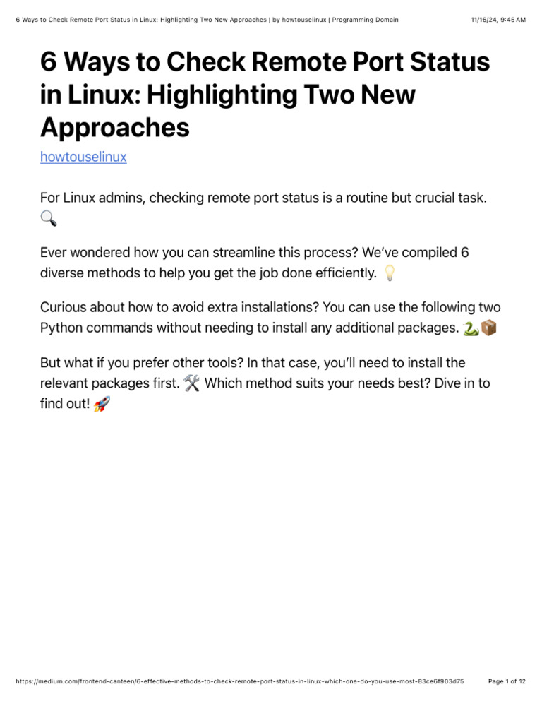 6 Ways To Check Remote Port Status in Linux: Highlighting Two New Approaches - by Howtouselinux ...