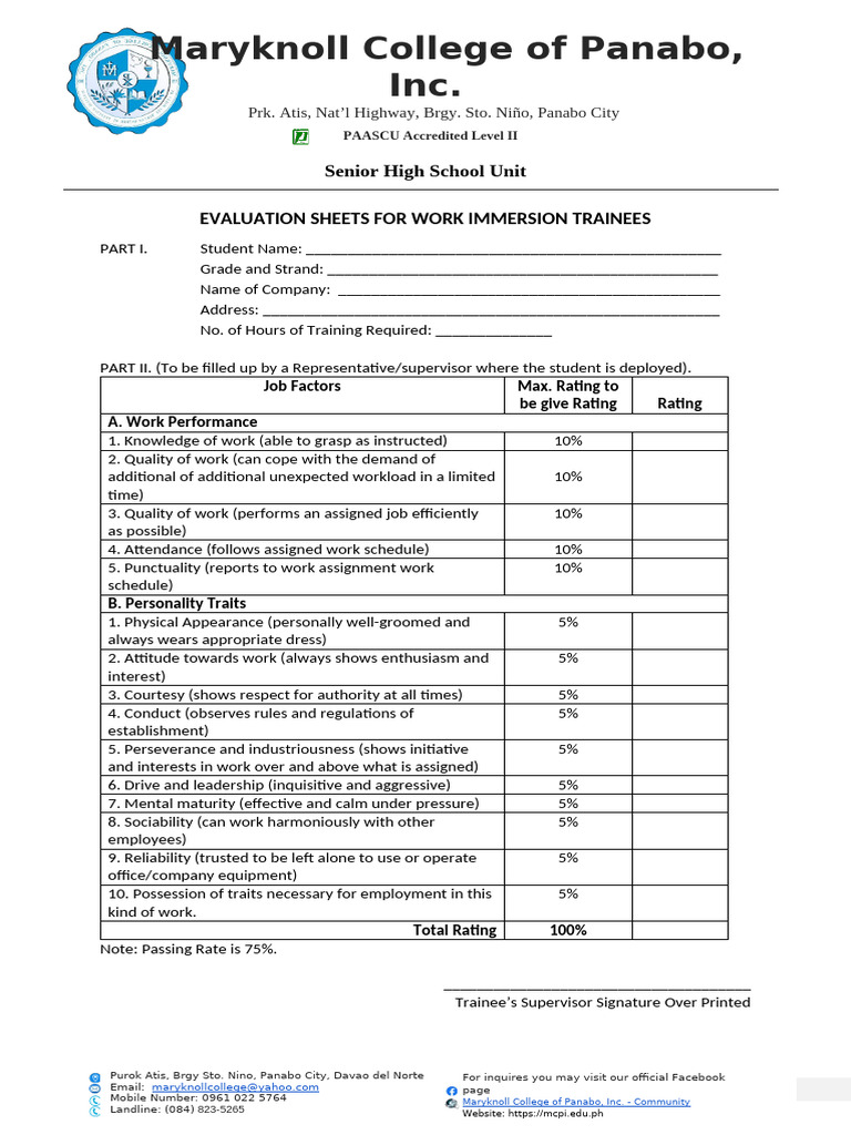 SHS Evaluation Sheet | PDF | Business | Psychology
