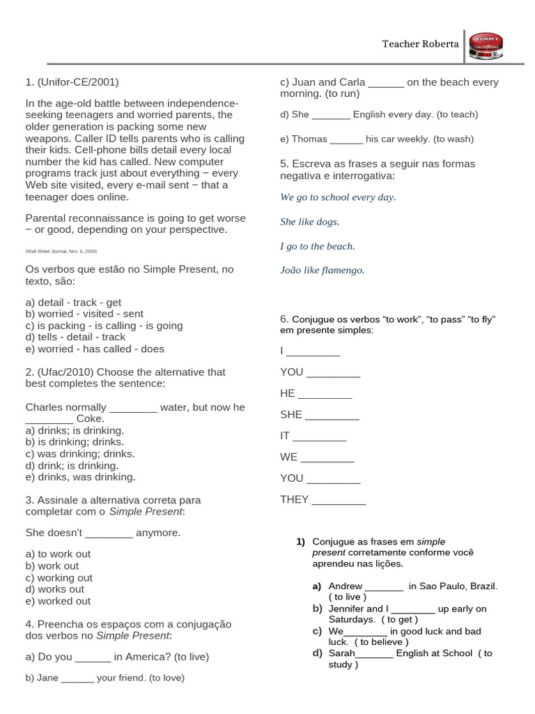 Exercícios Simple Present | PDF