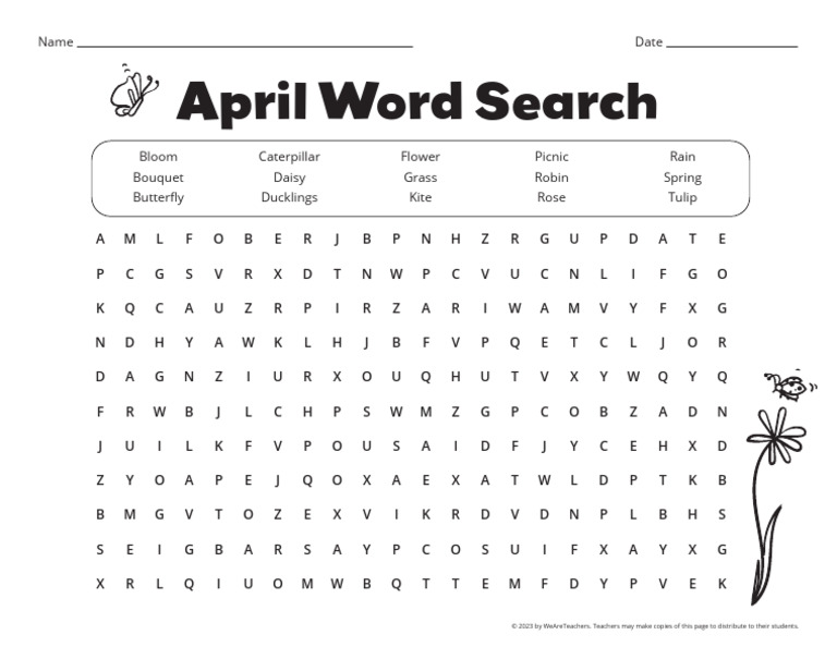 April Word Search for Kids | PDF