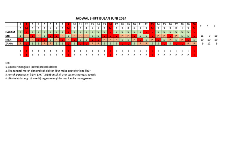 Jadwal Shift Bulan Juni | PDF