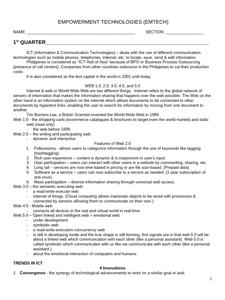 EMTECH HANDOUTS Updated | PDF | World Wide Web | Internet & Web