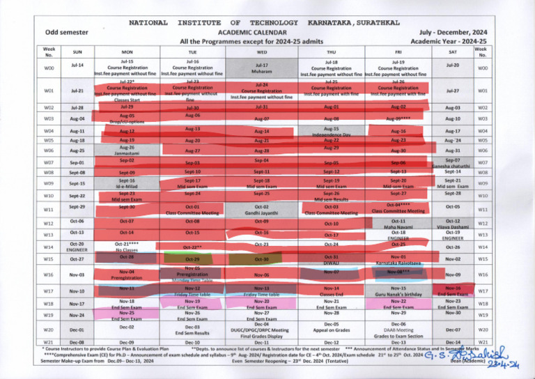 Academic Calendar For The Academic Year 2024-25 - ODD Semester | PDF