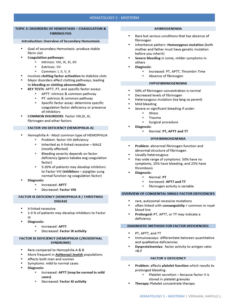 Hematology 2 - Disorder of Hemostasis, Thrombosis and Lab Diagnosis | PDF | Coagulation | Bleeding