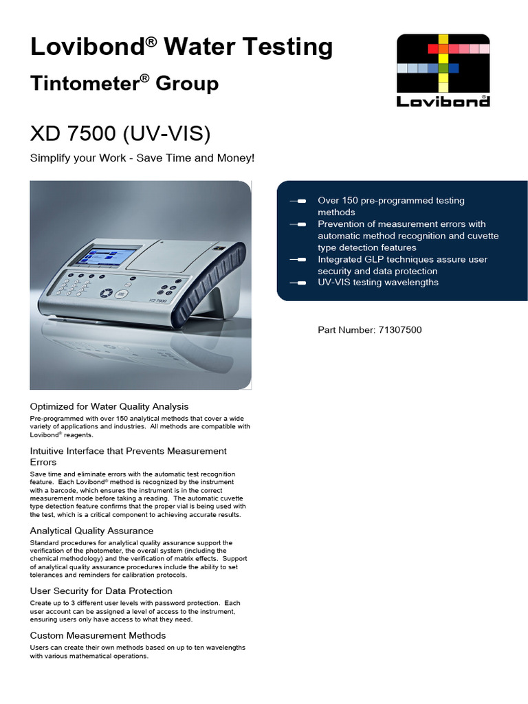 Datasheet 71307500 - XD 7500 (UV-VIS) Us-En | PDF | Ultraviolet–Visible Spectroscopy | Manganese