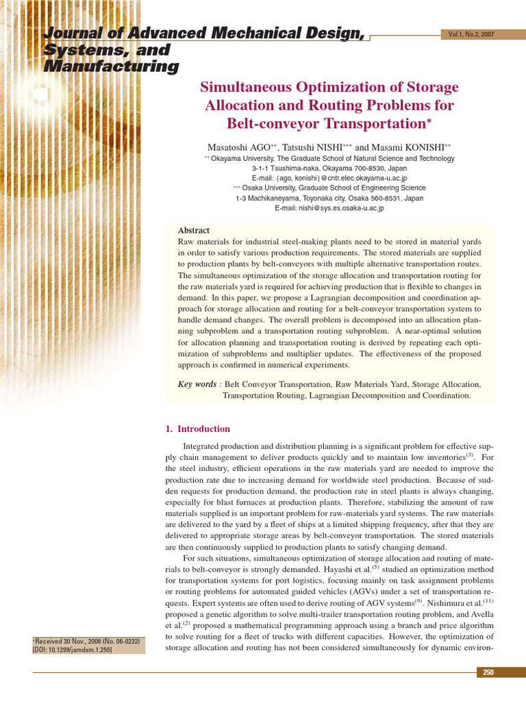 Simultaneous Optimization of Storage Allocation and Routing Problems For Belt-Conveyor ...