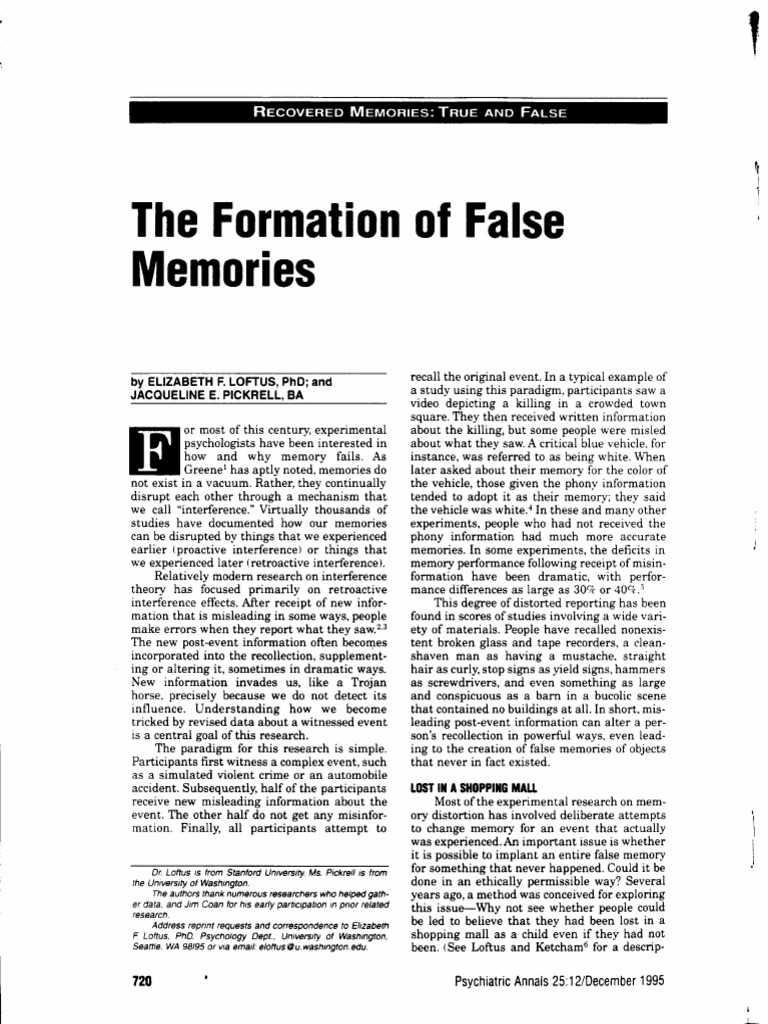 The Formation of False Memories - Loftus & Pickrell | PDF
