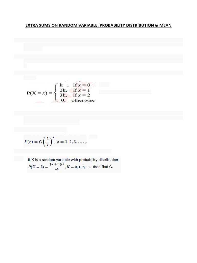 Extra Sums On Random Variable | PDF | Sports & Recreation | Teaching Methods & Materials