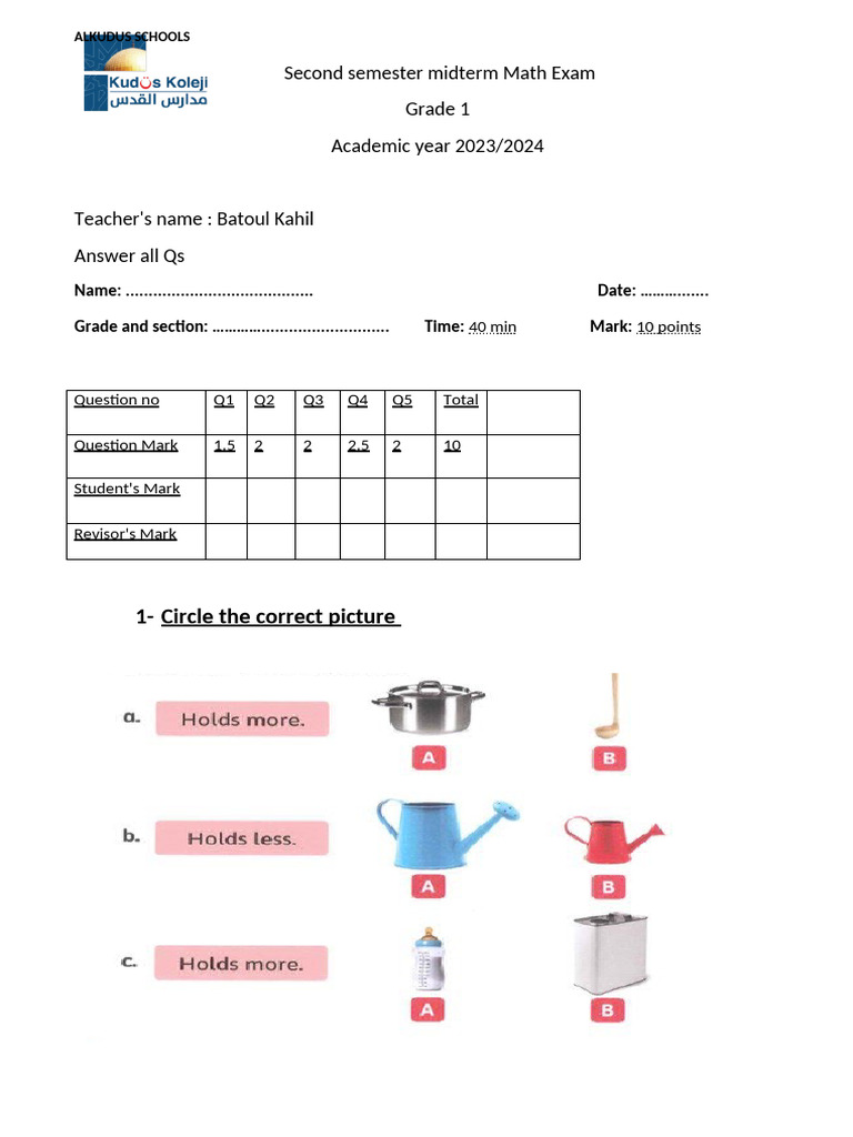 3rd Math Term Exam - g1 | PDF | Teaching Methods & Materials