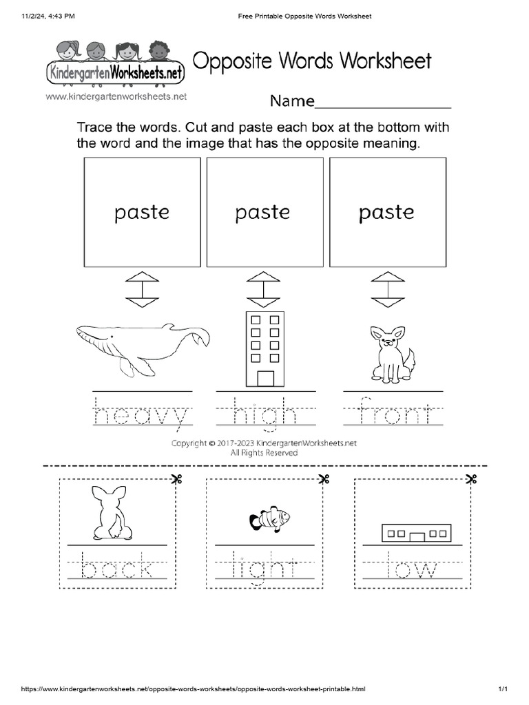 Free Opposite Words Worksheet | PDF | Wellness | Science & Mathematics