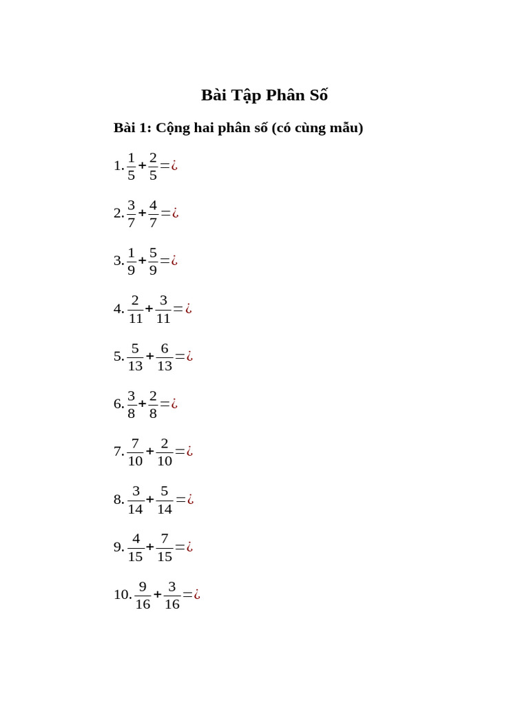 Bai Tap Phan So | PDF