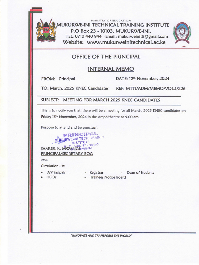 Meeting For March 2025 Knec Candidates904 | PDF