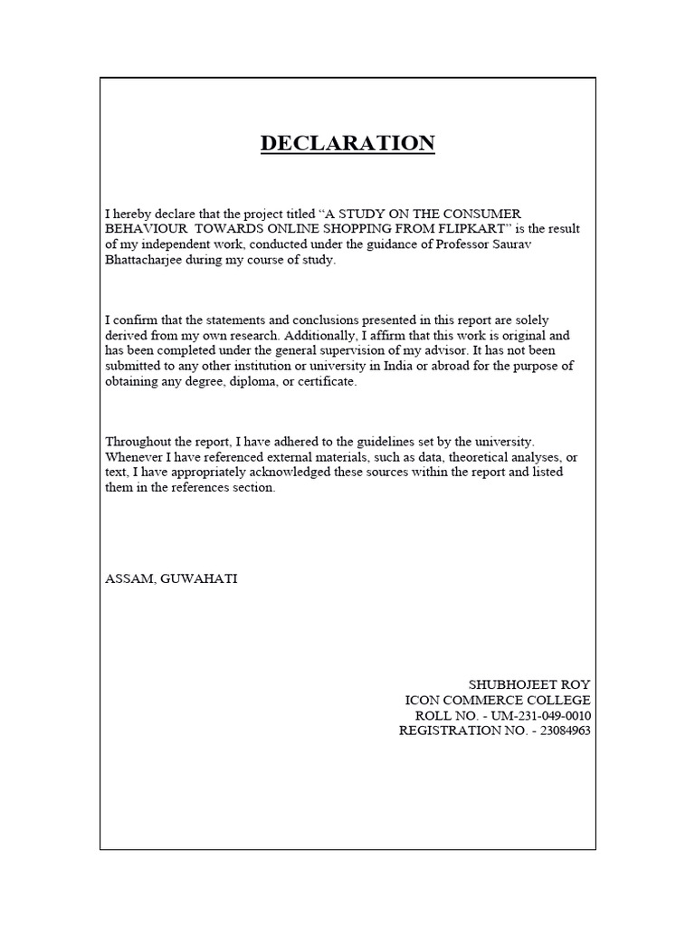 DECLARATION | PDF | Online Shopping | Consumer Behaviour
