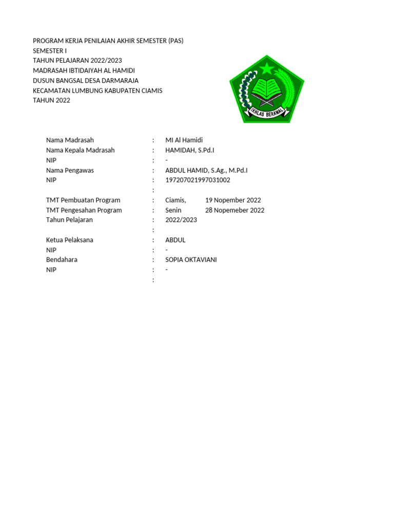 Contoh Program Pas 2022-2023 | PDF