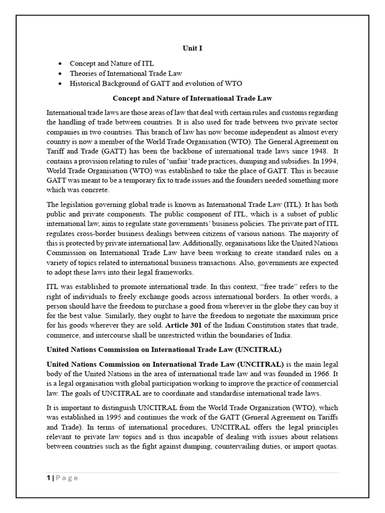 Internal International Trade Law | PDF | General Agreement On Tariffs ...