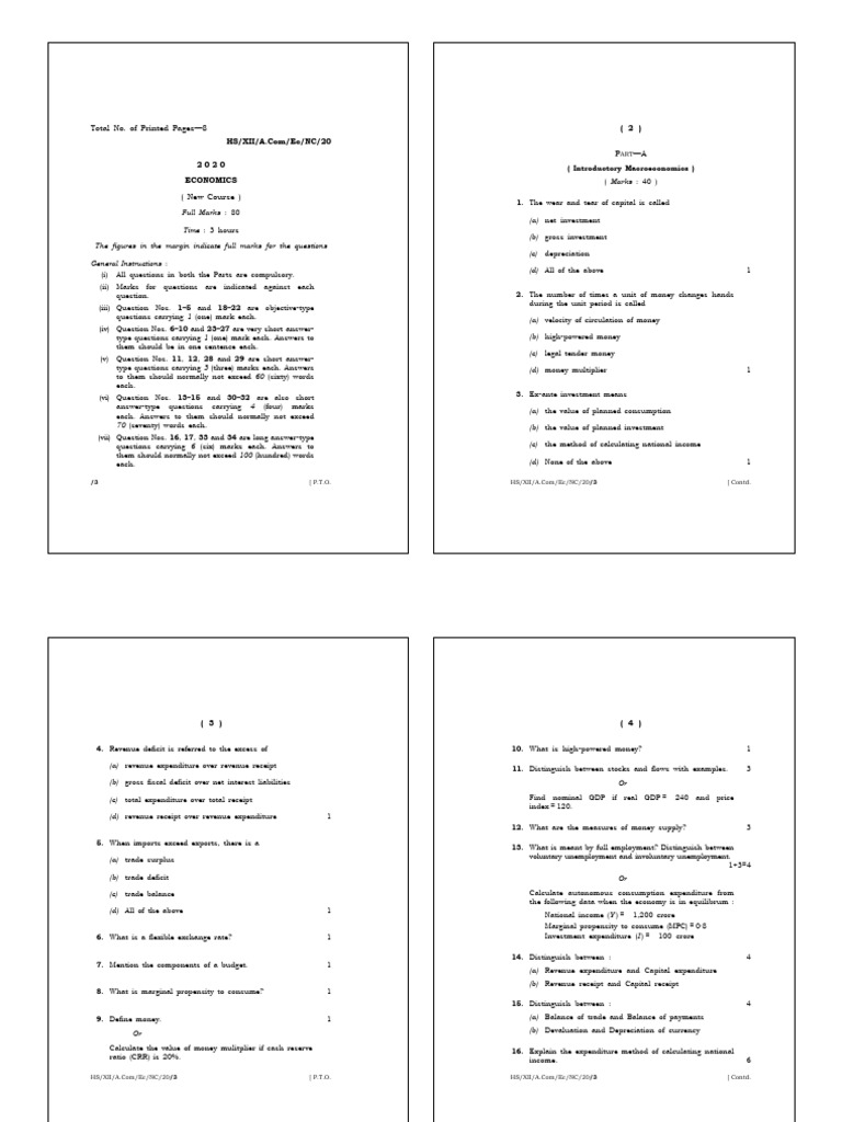 Economics Exam Paper 2020 | PDF | Government Budget Balance | Gross ...