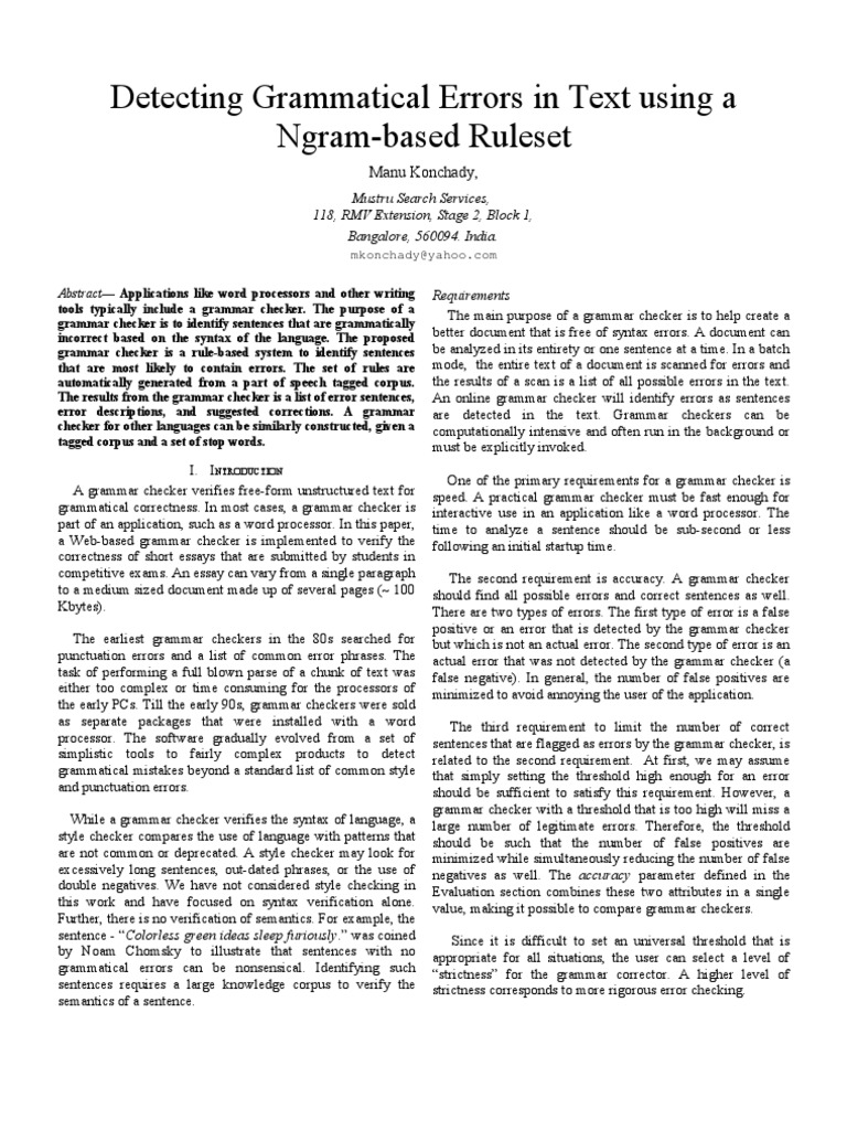 Detecting Grammatical Errors Pdf Parsing Part Of Speech