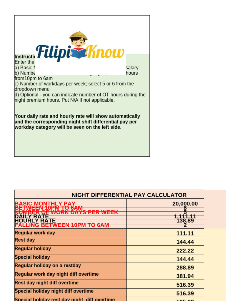 Night Differential Pay Calculator | PDF