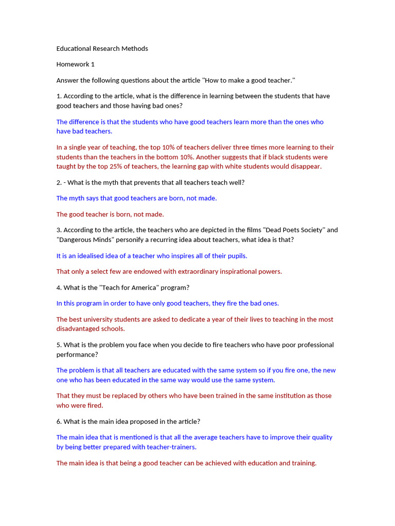 1.educational Research Methods Homework 1 | PDF | Teachers | Salary