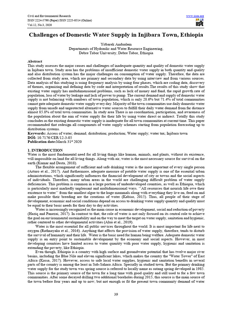 Water Supply Challenges in Injibara, Ethiopia | PDF | Water Supply | Water