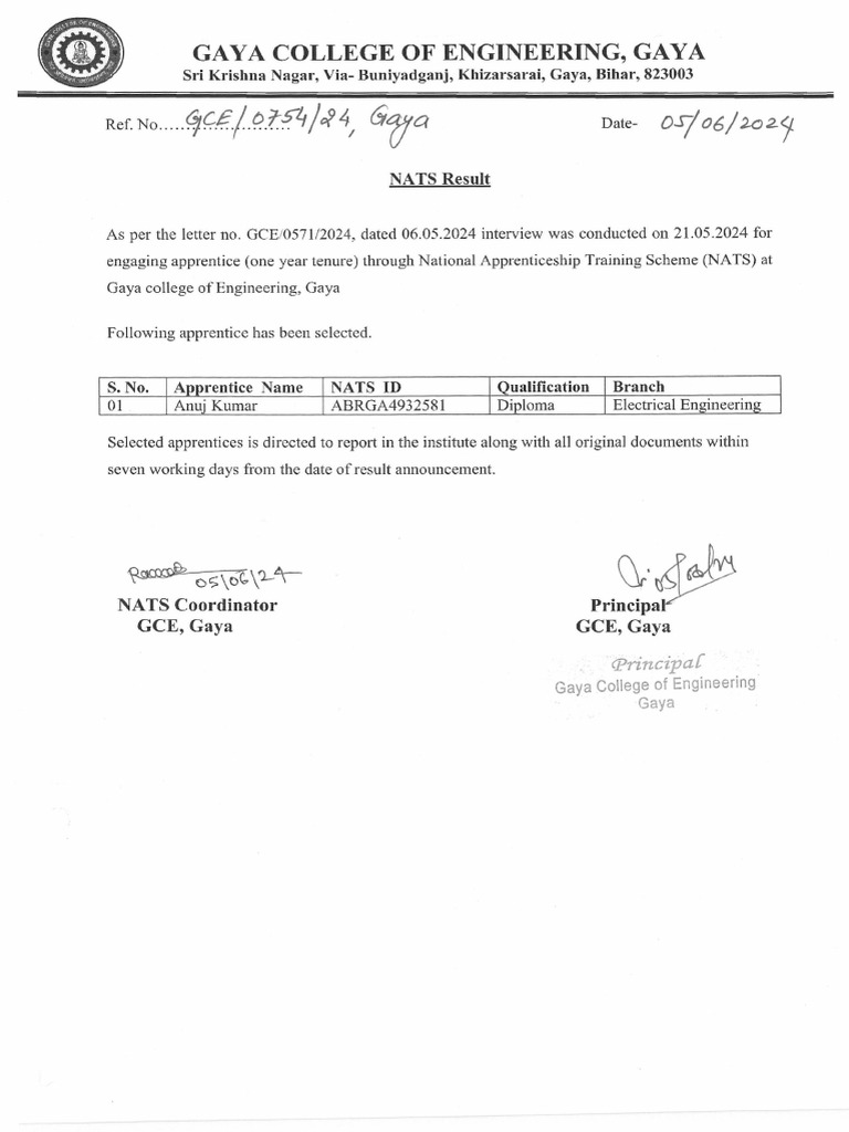 Gce 0754 2024 Nats Result | PDF