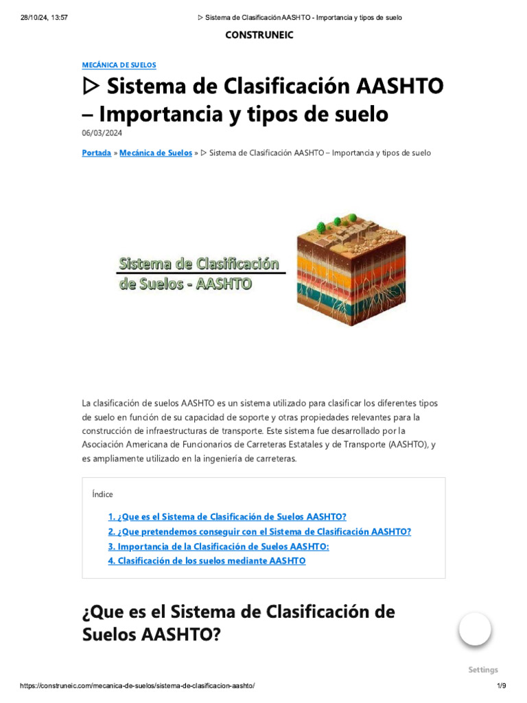 Sistema de Clasificación AASHTO - Importancia y Tipos de Suelo | PDF