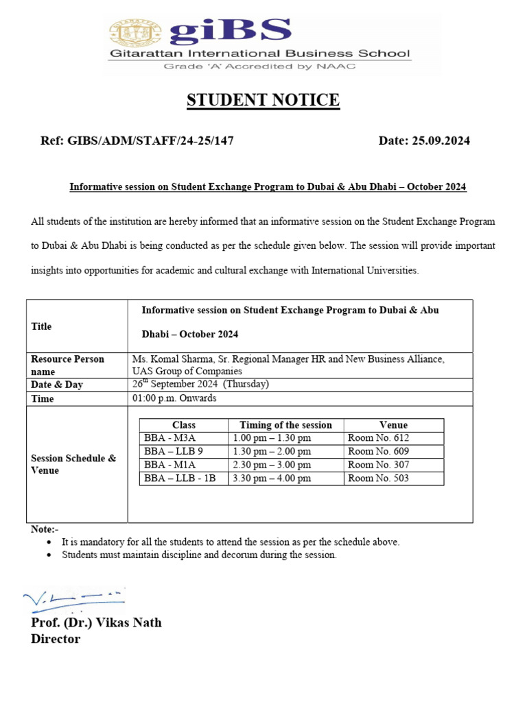 147-Notice - Informative Session On Student Exchange Program | PDF