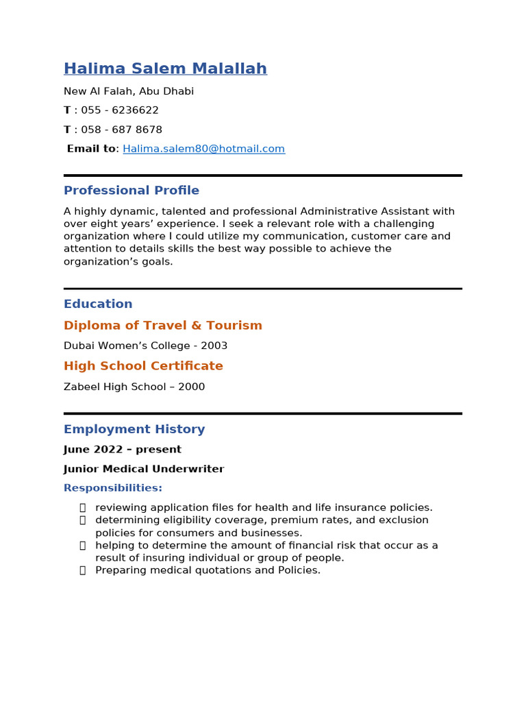Halima Salem Malallah - CV | PDF | Insurance | Patient