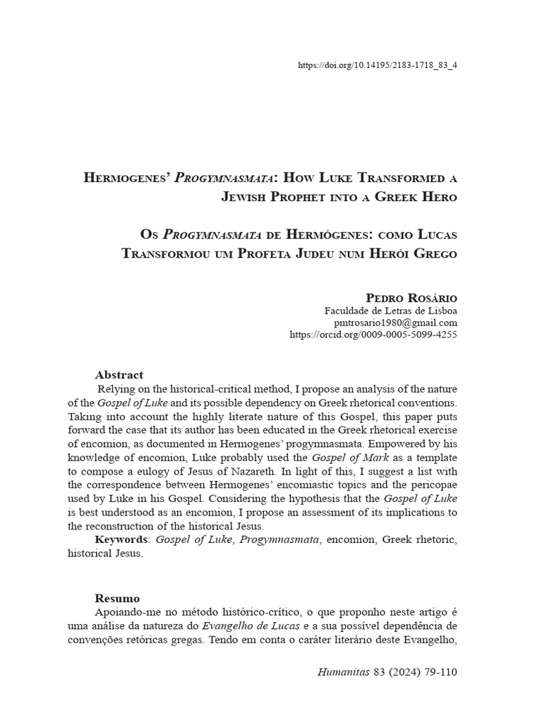Hermogenes' Progymnasmata: How Luke Transformed A Jewish Prophet Into A ...