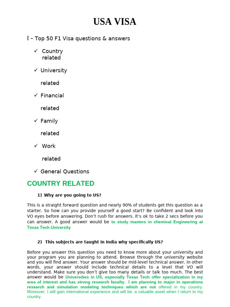 USA VISA Sample Questions | PDF | Doctor Of Philosophy | University