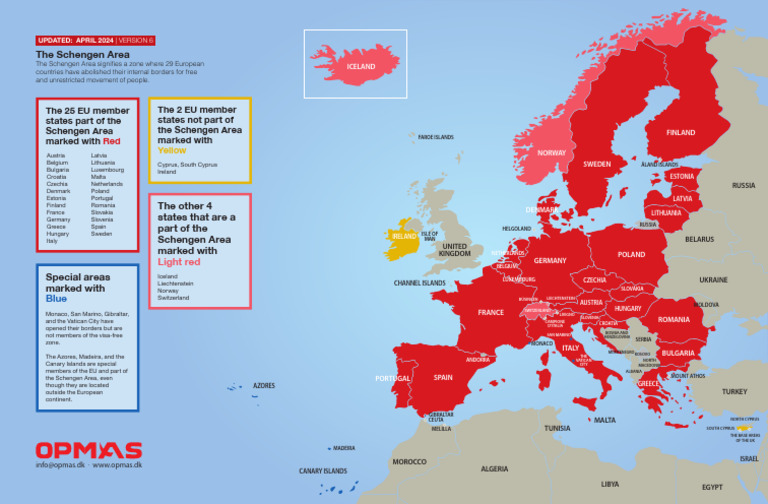 Schengen Area Countries Map 2024 | PDF