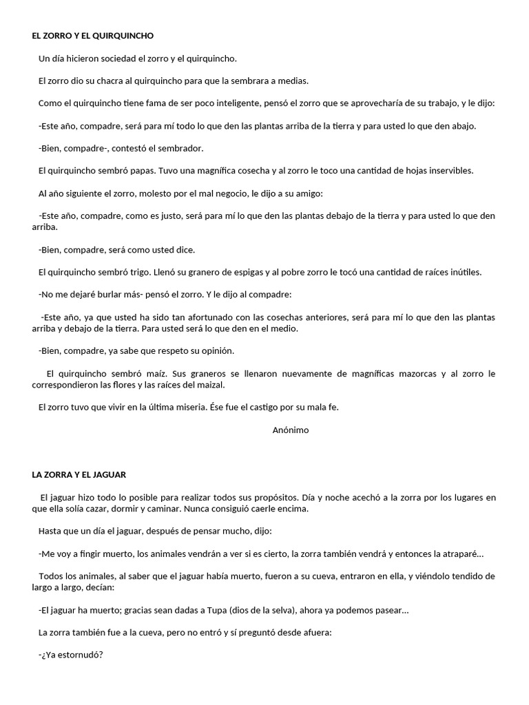 El Zorro y El Quirquincho | PDF