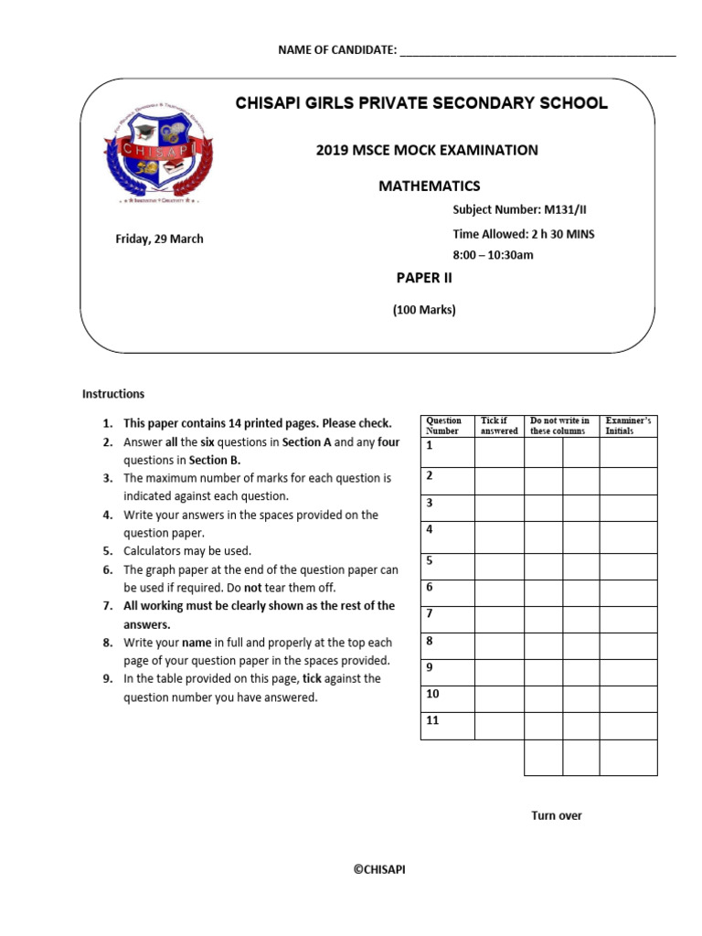 Mock Maths Paper 2 | PDF | Circle | Elementary Geometry