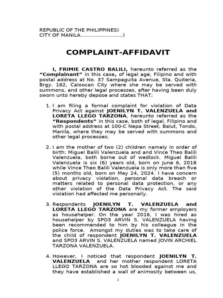 Complaint Affidavit Data Privacy Act | PDF | Affidavit | Justice