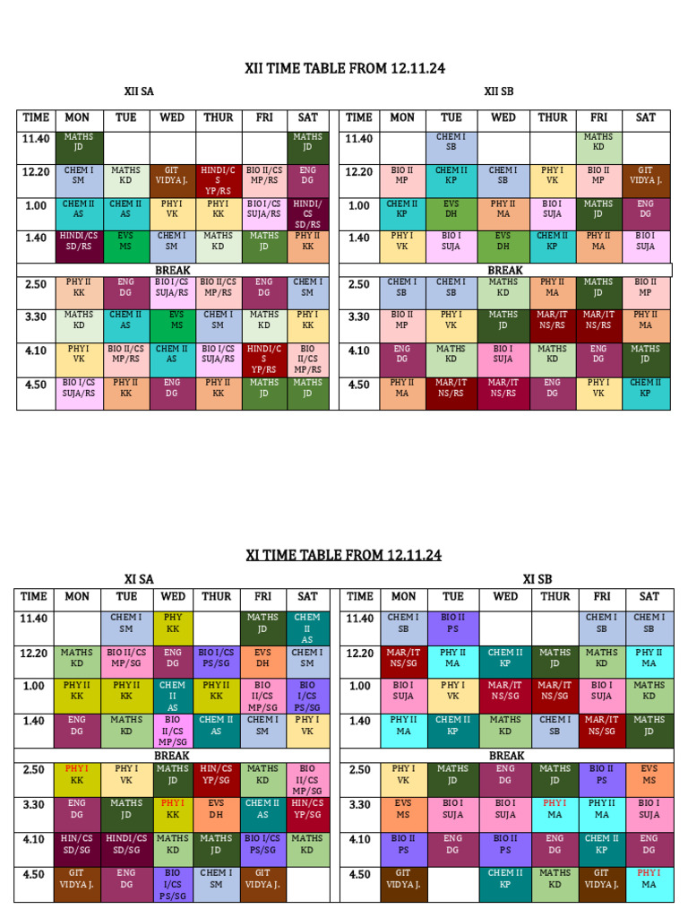 Xi and Xii Time Table From 12.11.24 | PDF