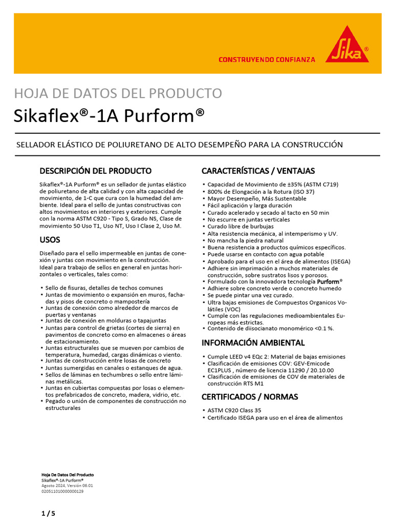 Sikaflex 1a Purform | PDF | Hormigón | Poliuretano