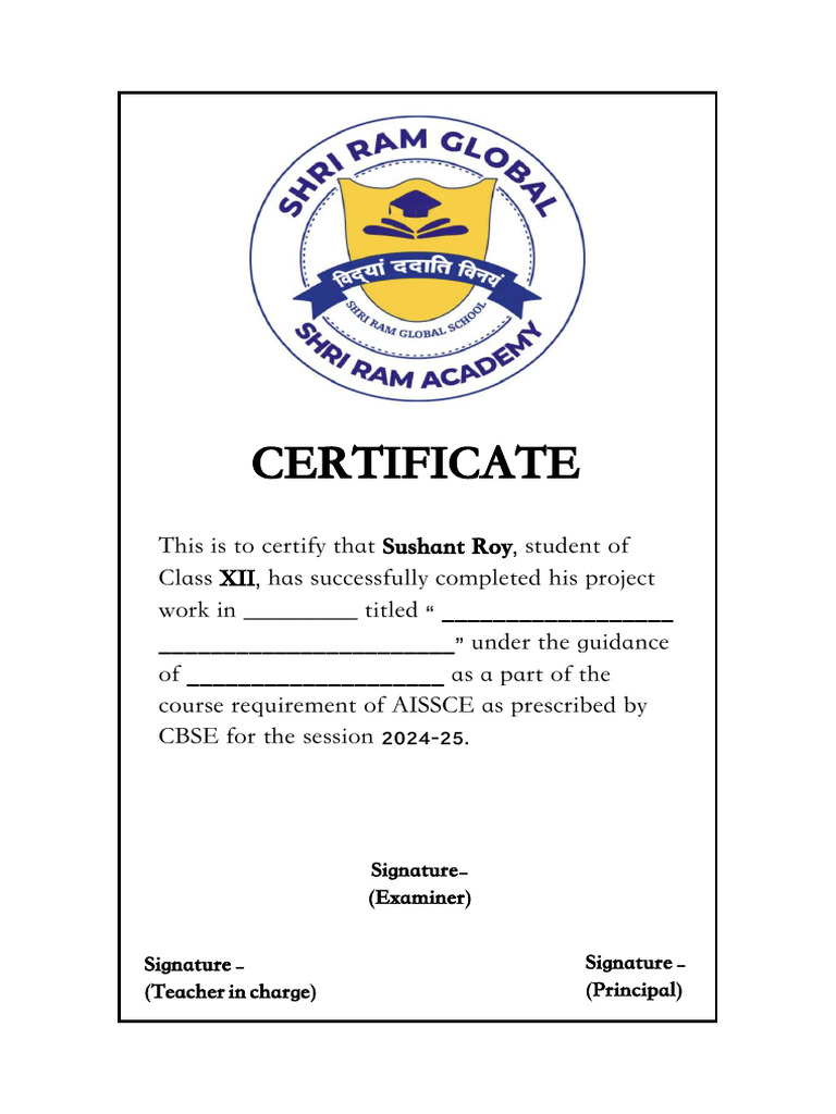 CBSE Class XII Project Certificate | PDF | Career & Growth | Art
