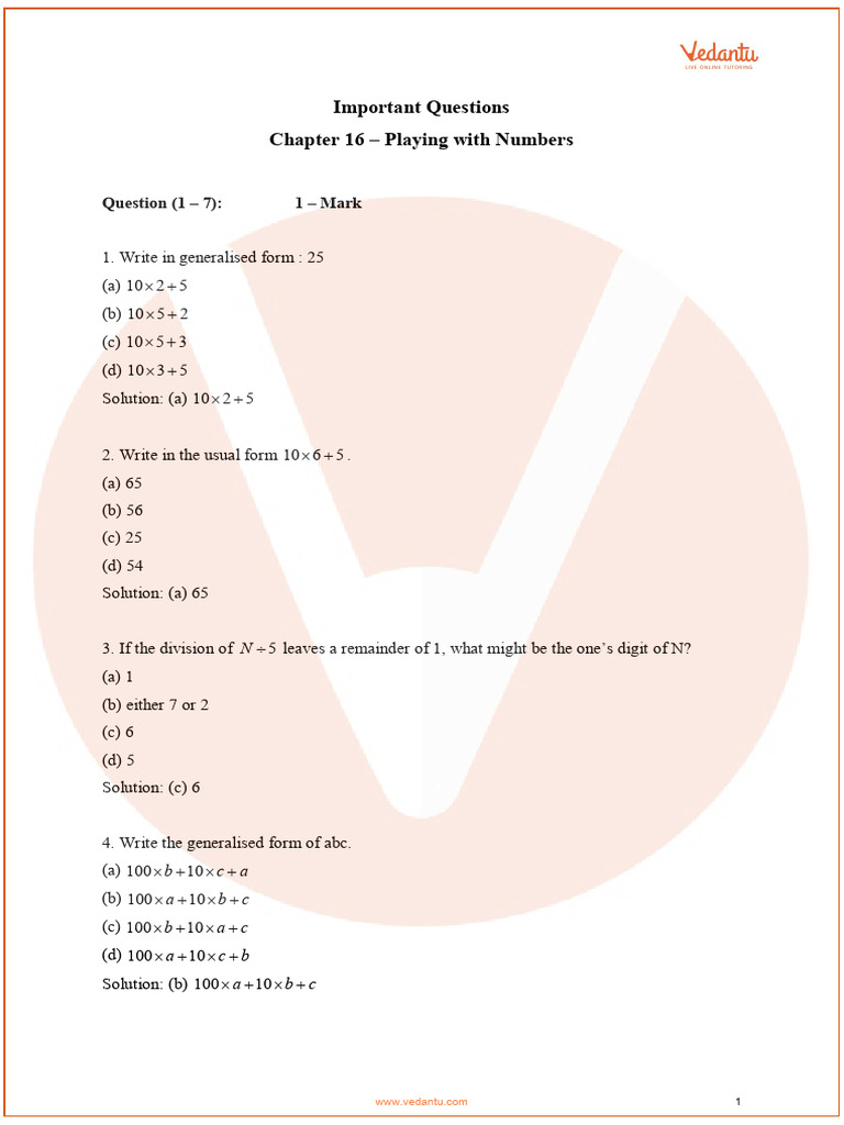 CBSE Class 8 Maths Chapter 16 Playing With Numbers Important Questions ...