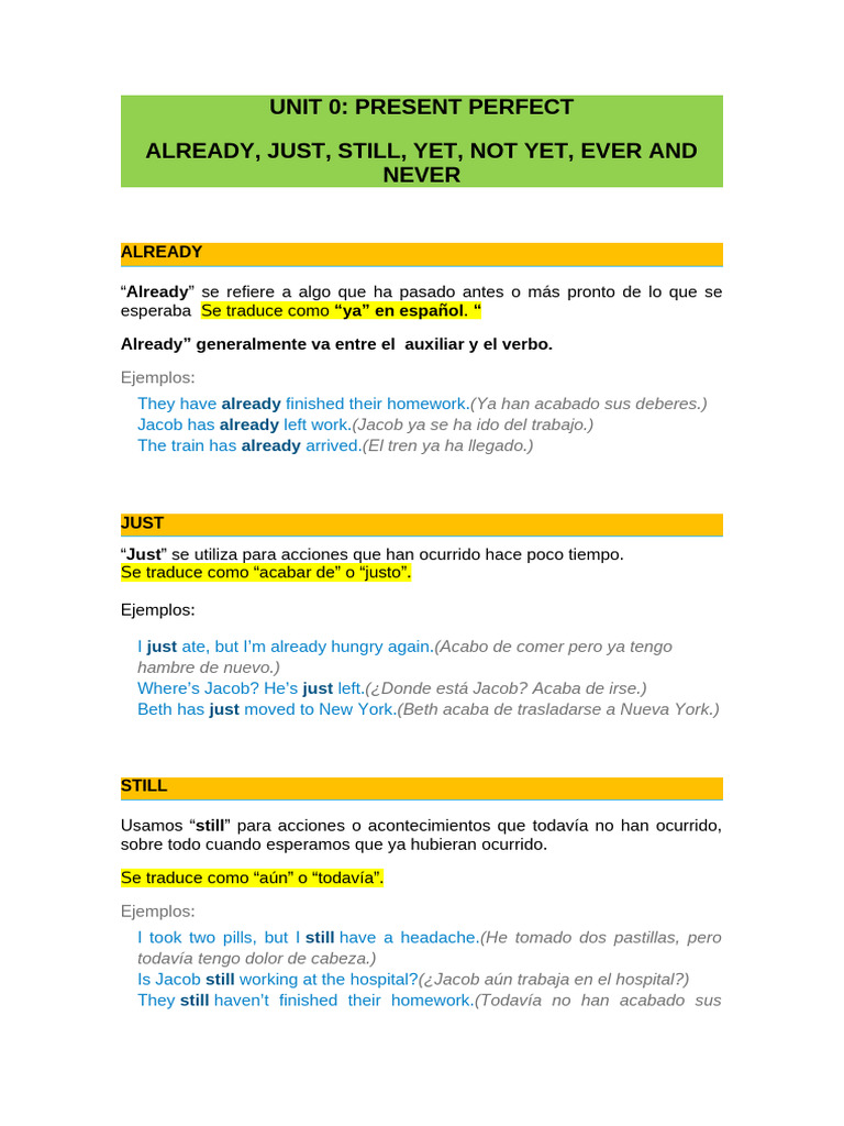 Guía de Uso del Present Perfect | PDF