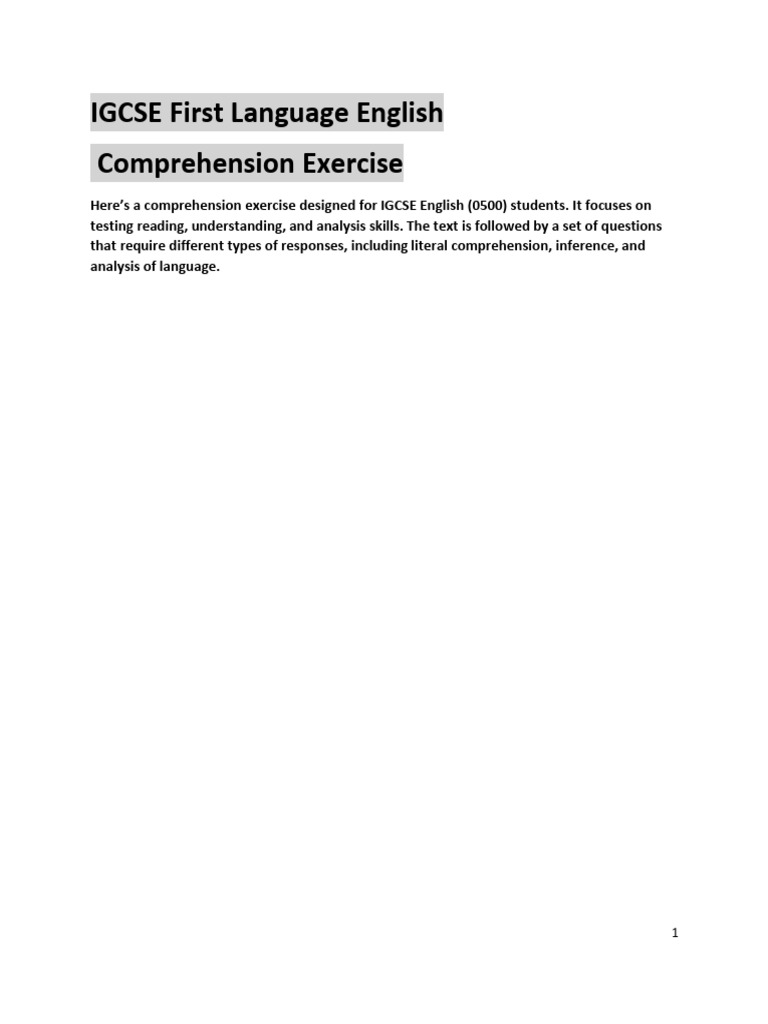 IGCSE English Language Comprehension Exercise | PDF | Home & Garden ...