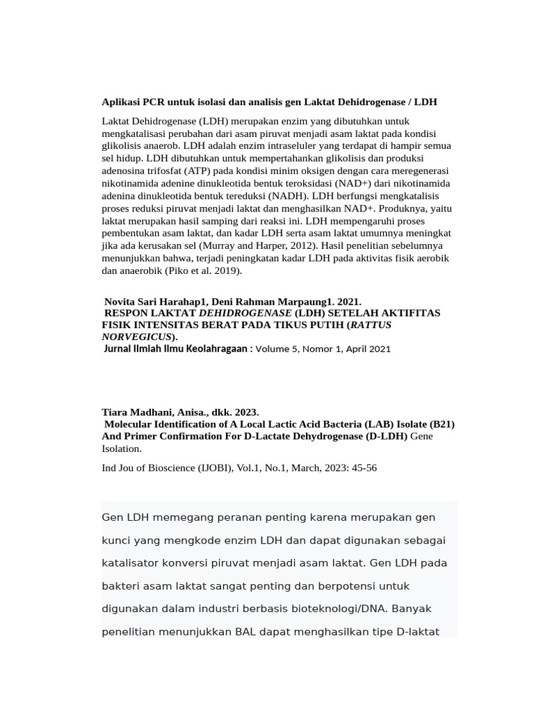 Aplikasi PCR Untuk Isolasi Dan Analisis Gen Laktat Dehidrogenase | PDF ...