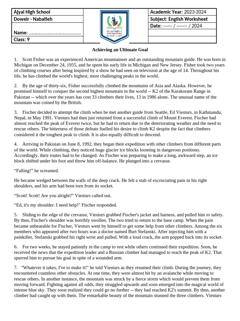 Theme 1 - Lesson 1 Grade 9 | PDF | Mountaineering | Mountains