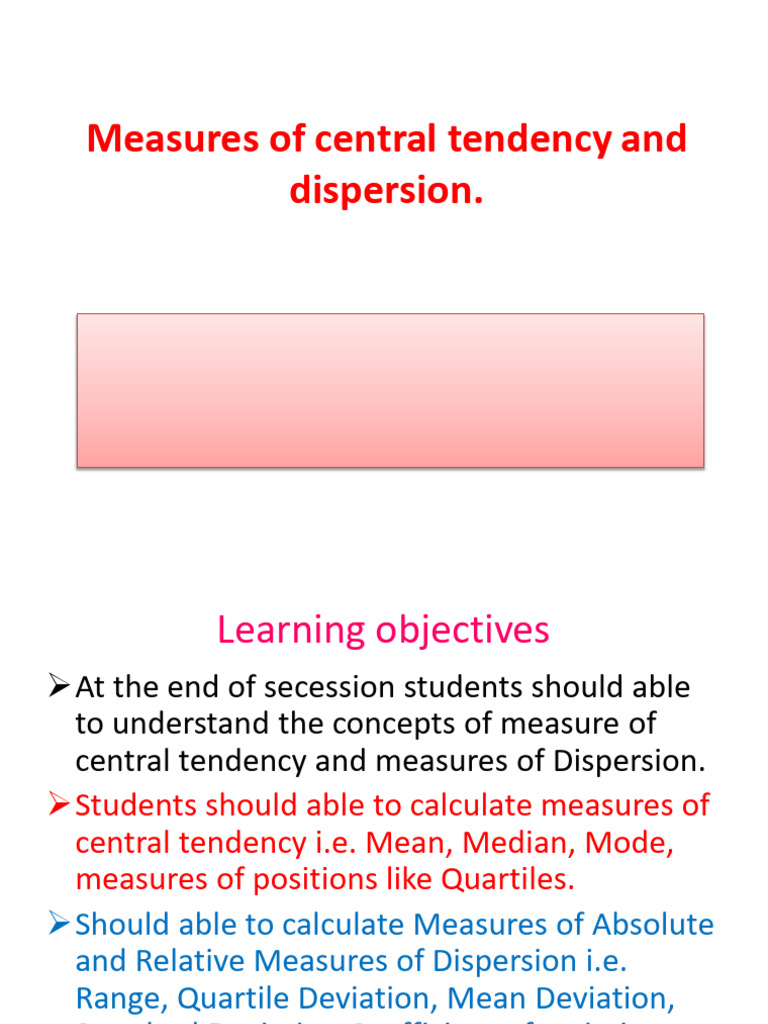 Central Tendency & Dispersion Measures | PDF | Standard Deviation ...